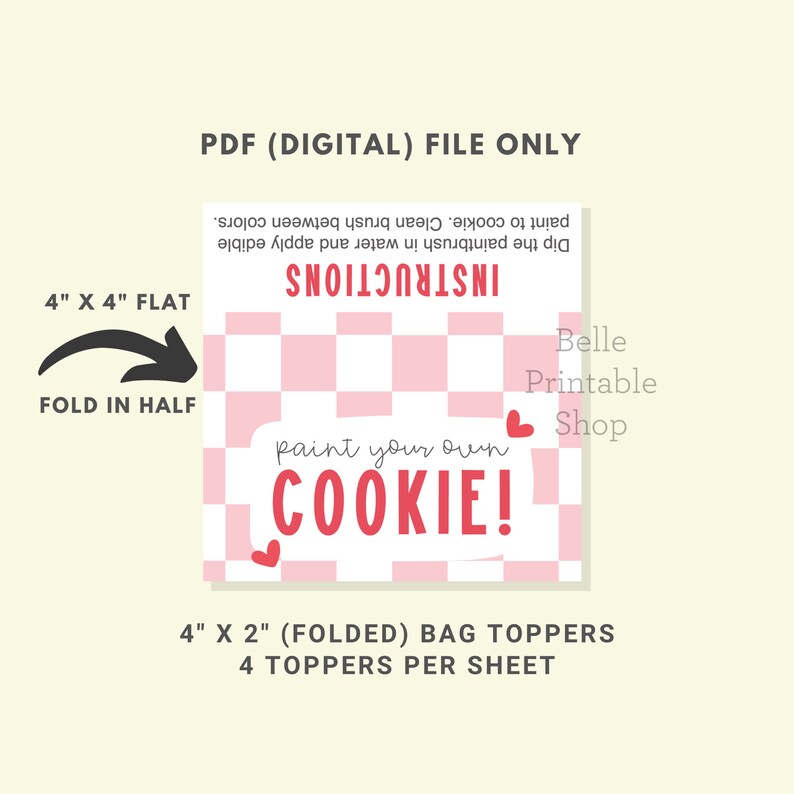 Printable Valentine Paint Your Own Cookie Bag Topper - 2 Sizes: 5" X 2 ...