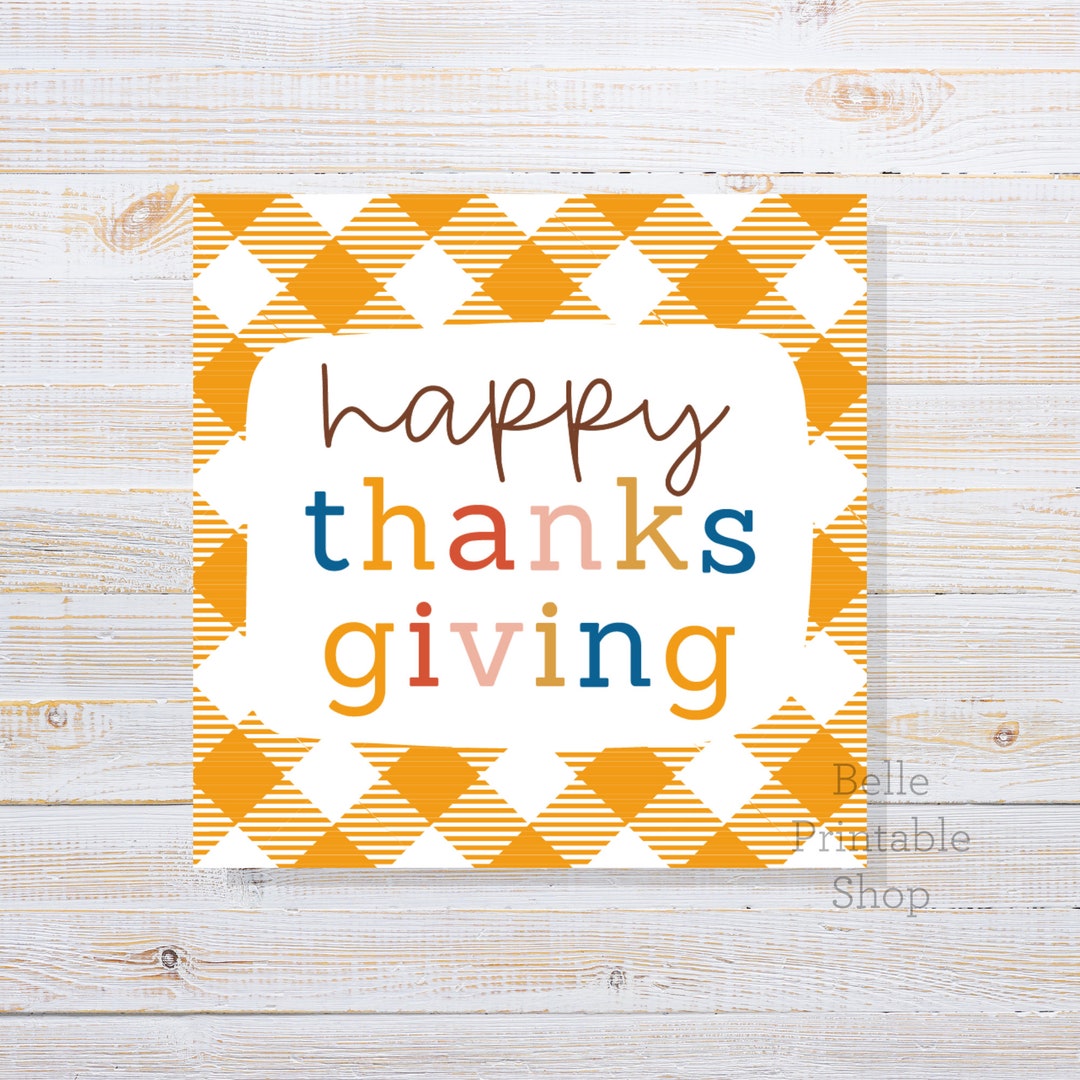 Printable Cookie Tag - Happy Thanksgiving (gingham) - 2" Square + 2.5 ...