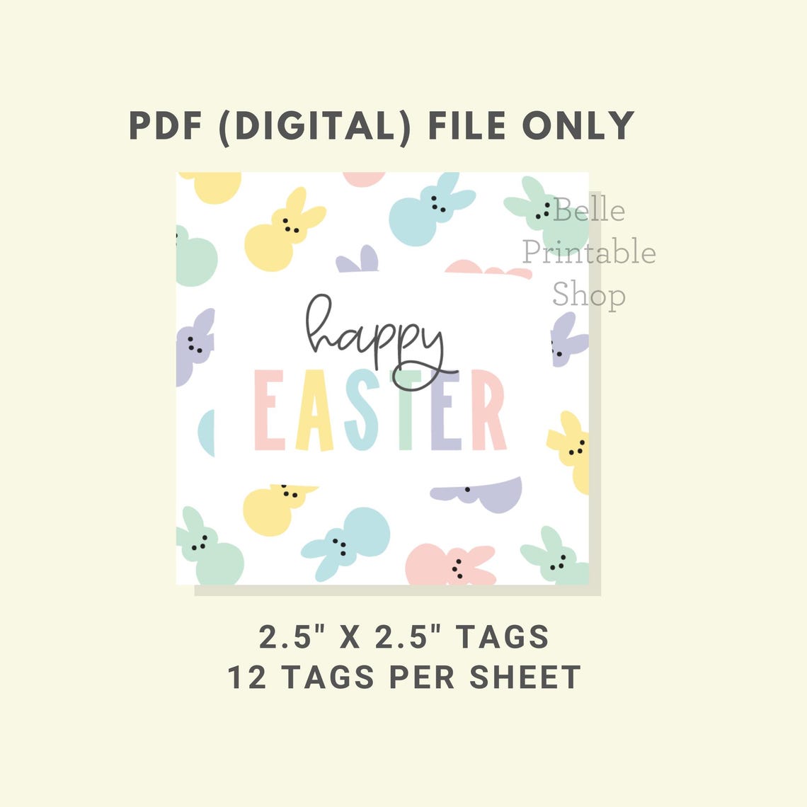 Printable Happy Easter Peeps Cookie Tag - 2" X 2" + 2.5" X 2.5" Square ...