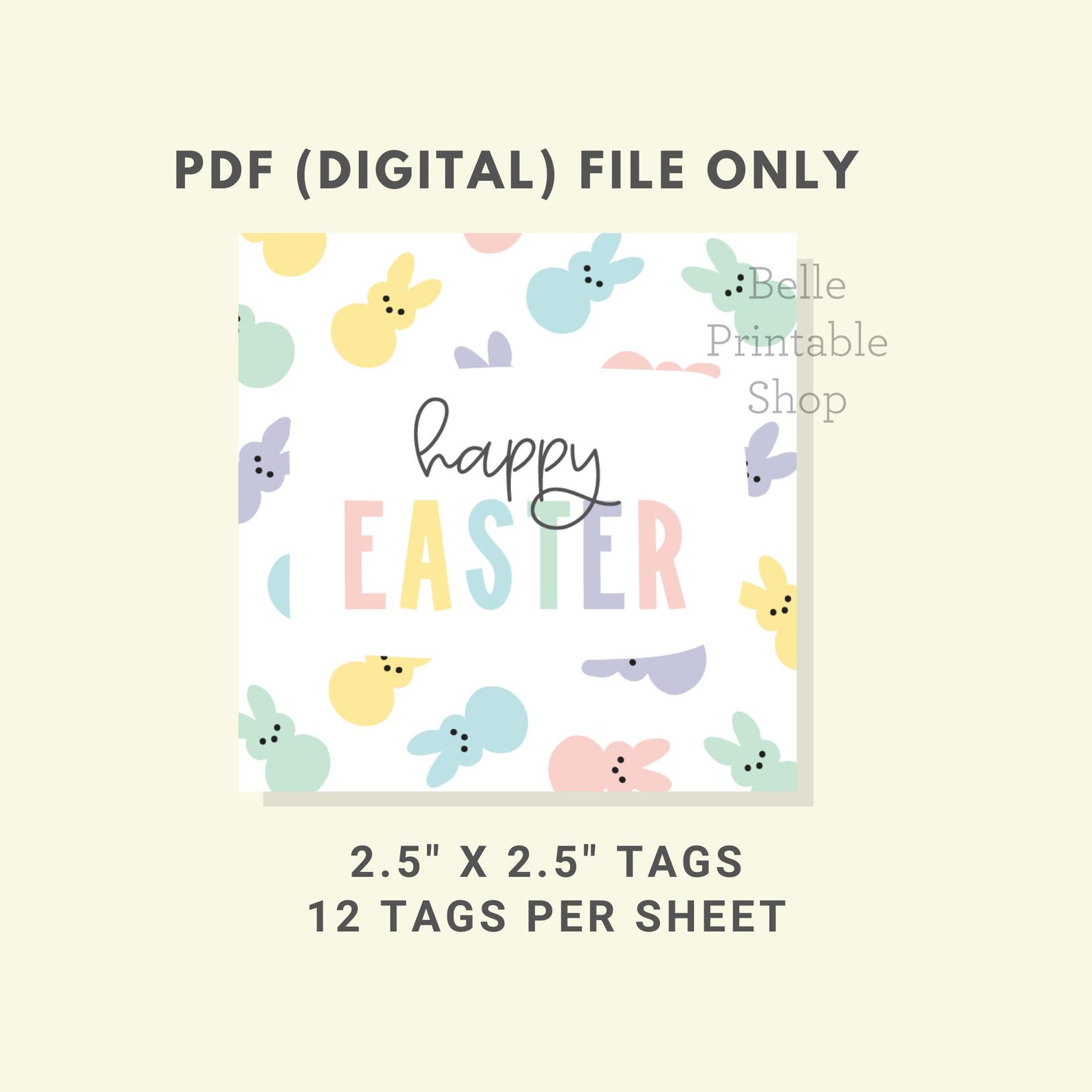 Printable Happy Easter Peeps Cookie Tag - 2" X 2" + 2.5" X 2.5" Square ...