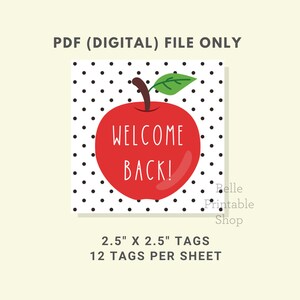 Printable Back to School Tag Welcome Back apple / Teacher 2 X 2 2.5 X 2 ...