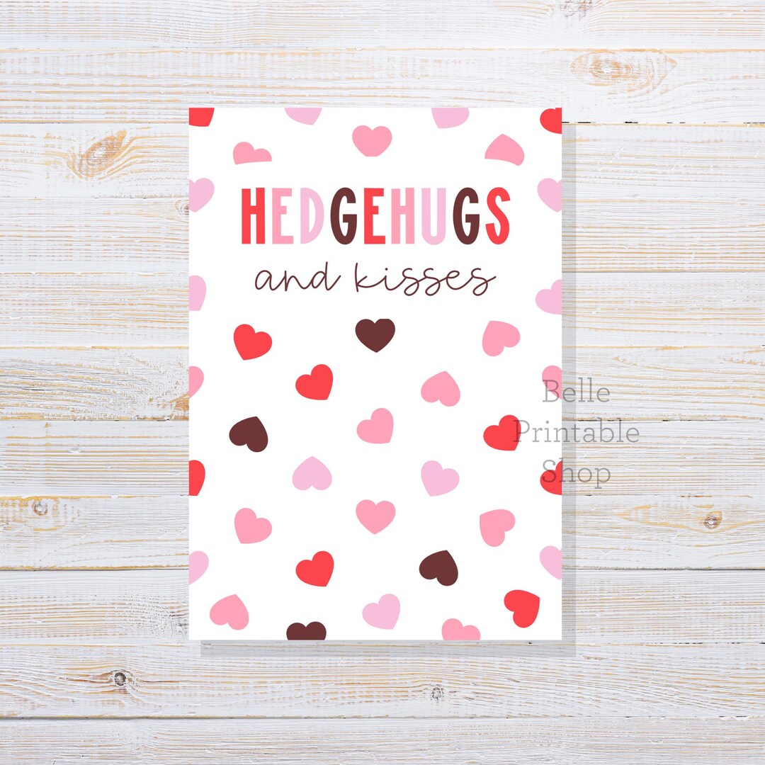 Printable Valentine's Day Mini Cookie Card Hedgehugs and Kisses 3.5 X 5 ...