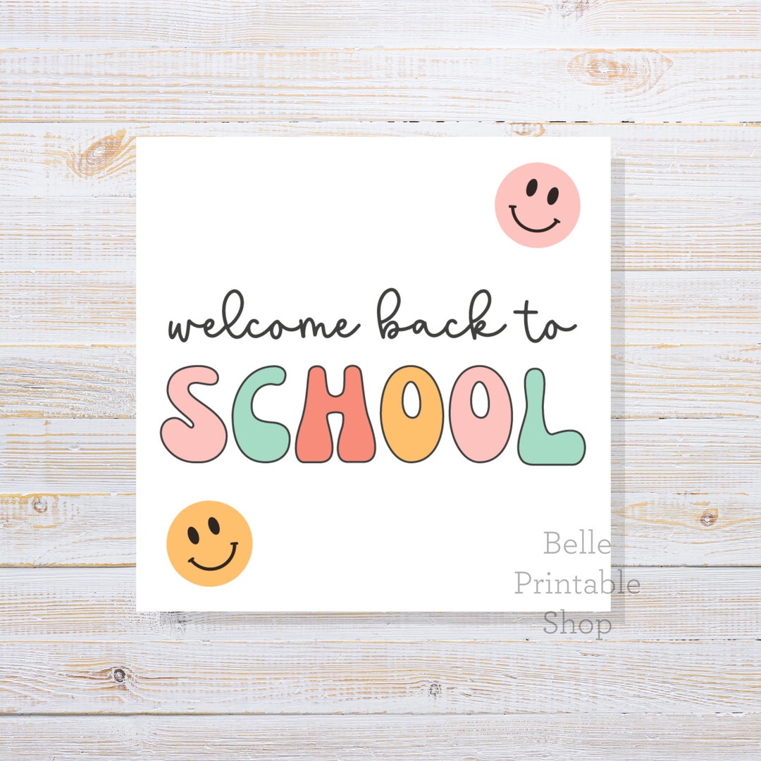 Printable Cookie Tag Welcome Back to School groovy / Happy Face 2 X 2 ...