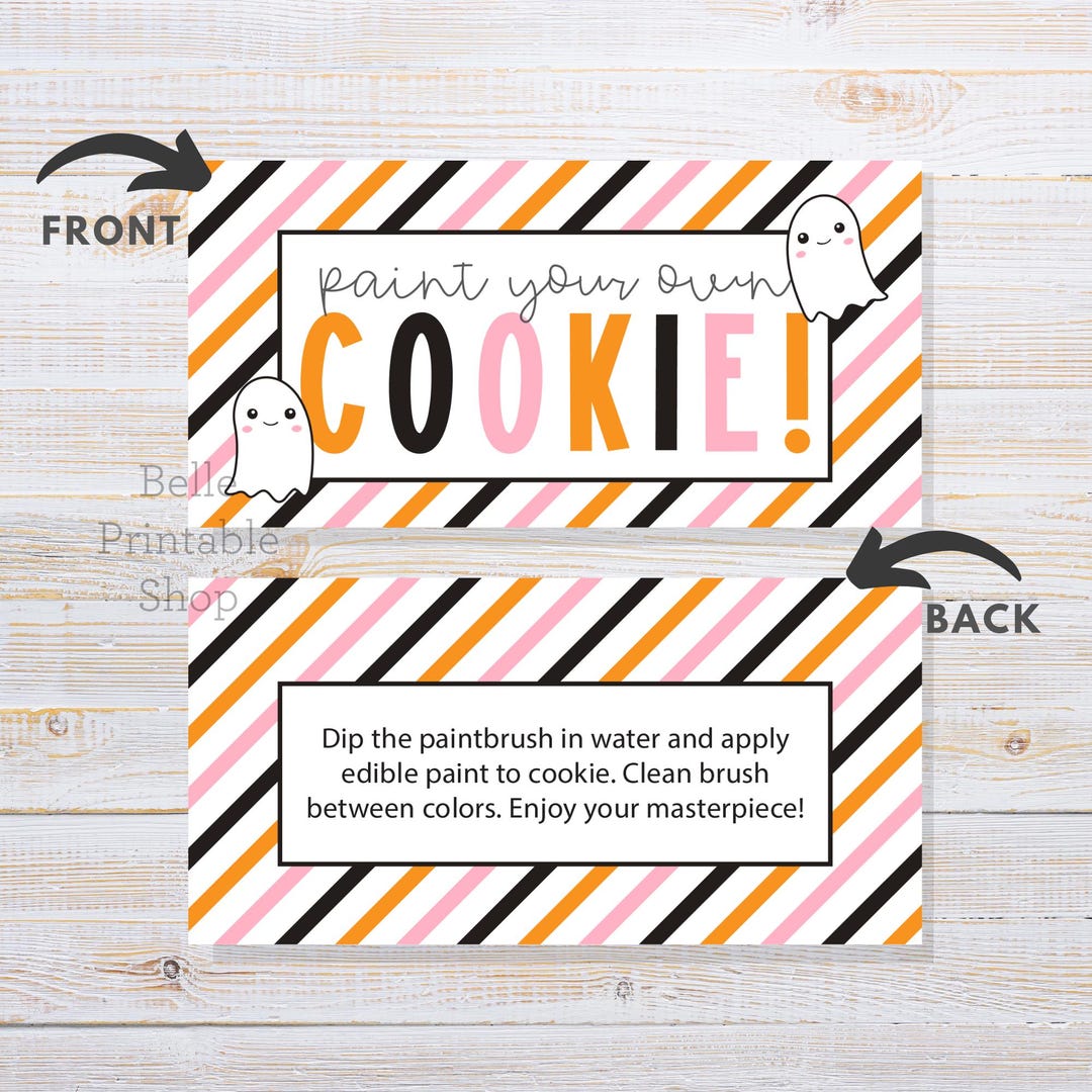 Printable 4 X 2 Paint Your Own Cookie Halloween Bag Topper cute Ghost ...