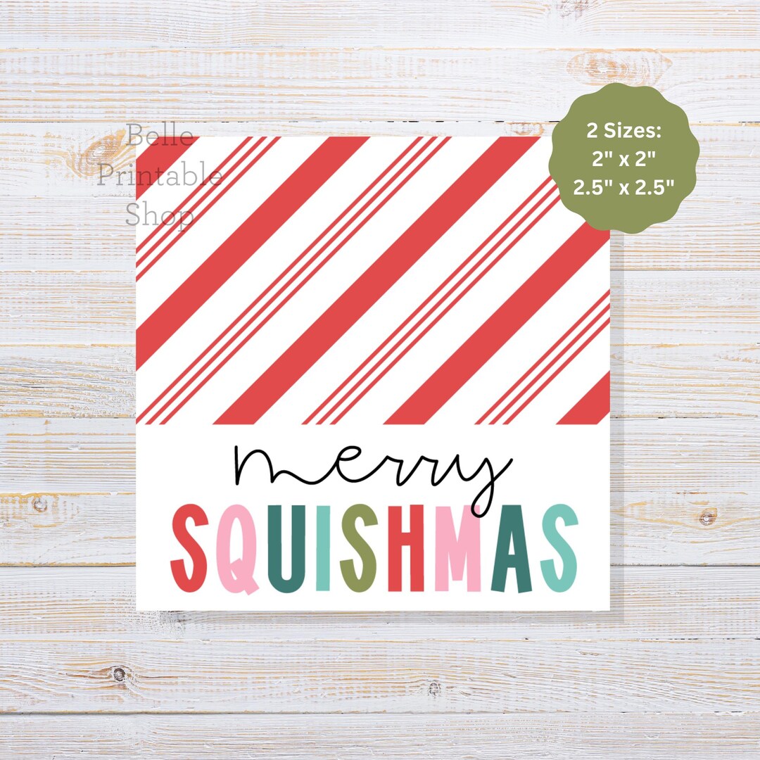 Printable Christmas Cookie Tag Merry Squishmas candy Cane Stripes 2 X 2 ...