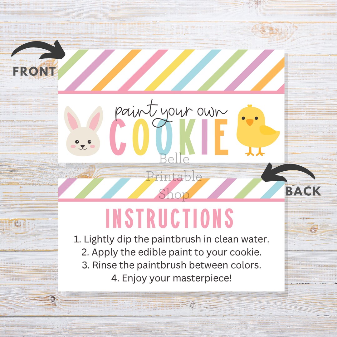 Printable 4" X 2" Easter Paint Your Own Cookie Bag Toppers (bunny ...