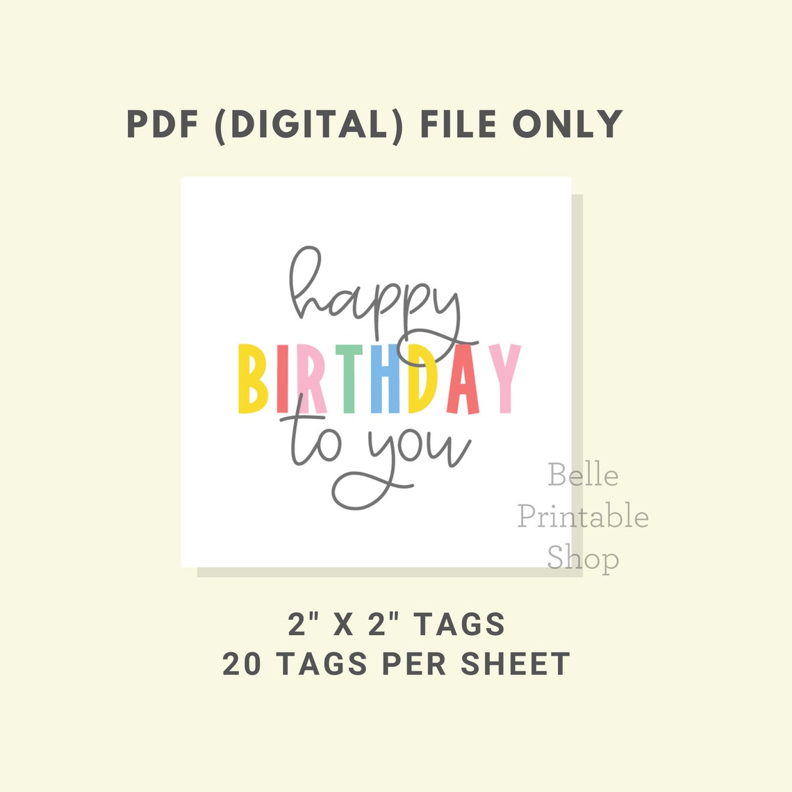 Printable Cookie Tag - Happy Birthday to You - 2" Square + 2.5" Square ...