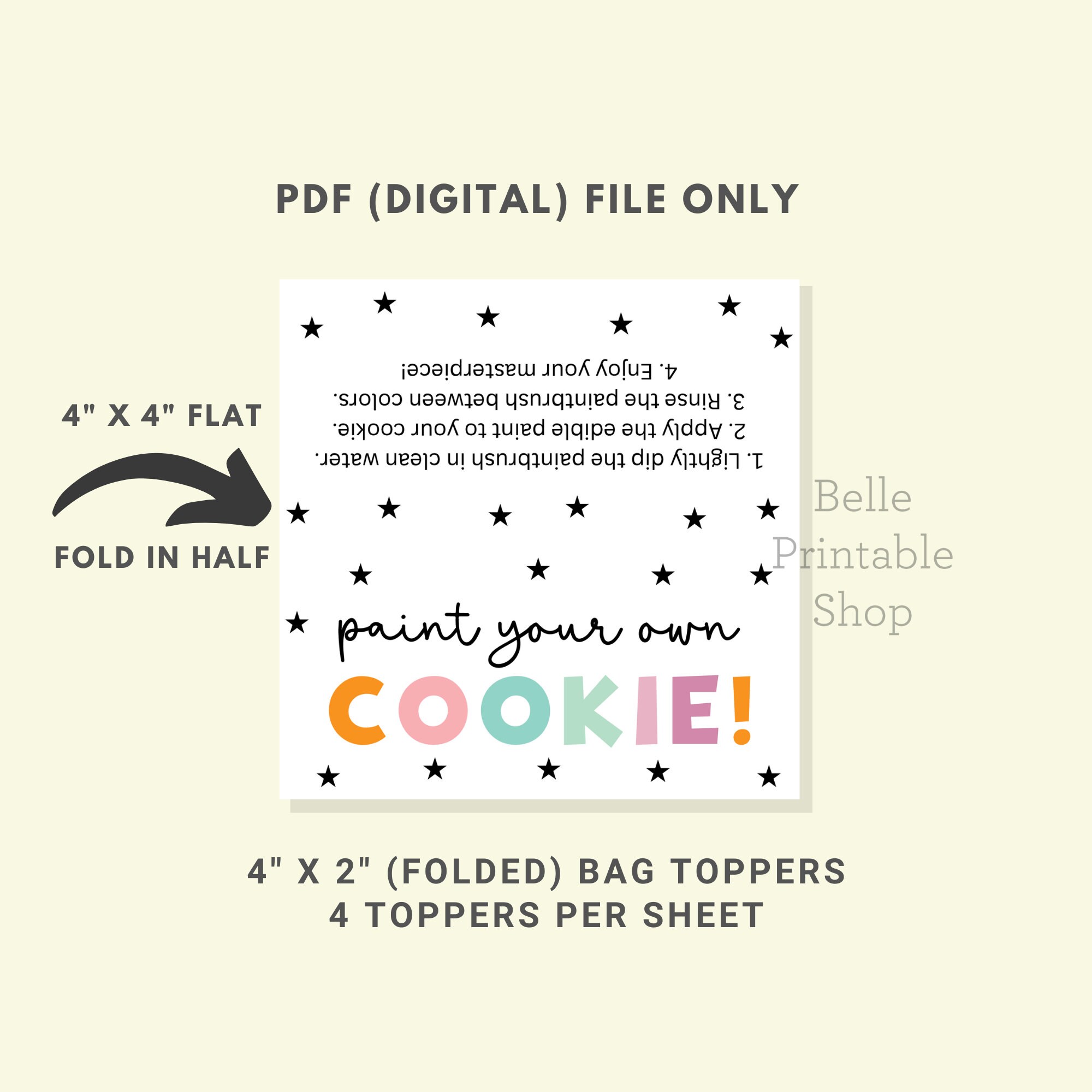 Printable 4 X 2 folded Bag Topper Paint Your - Etsy
