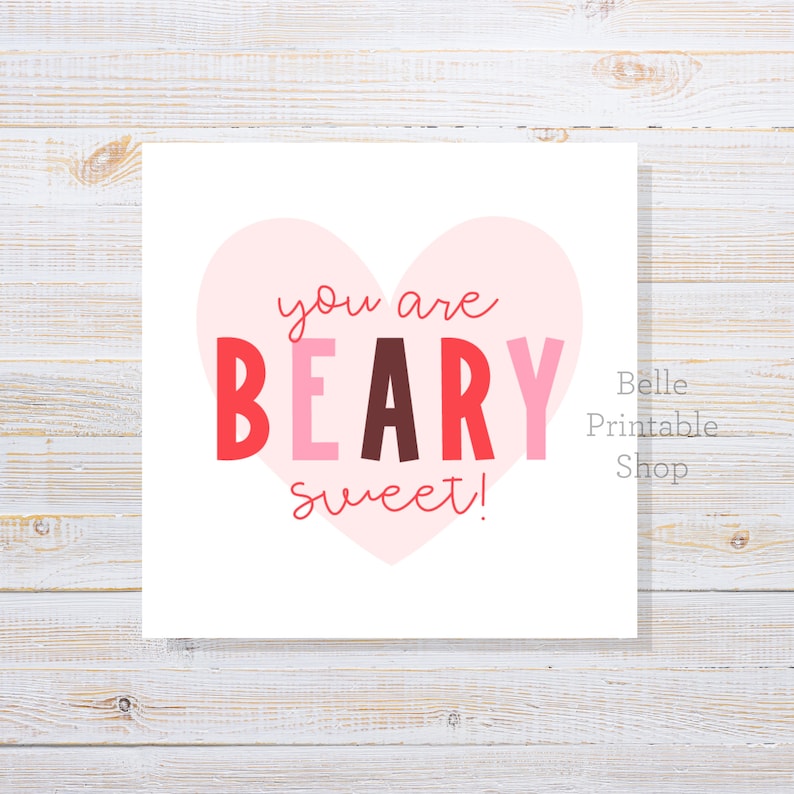 Printable Valentine's Day Cookie Tag - You Are Beary Sweet! - 2" X 2 ...