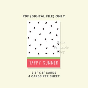 Printable Mini Cookie Card Happy Summer watermelon Pattern 3.5 X 5 ...