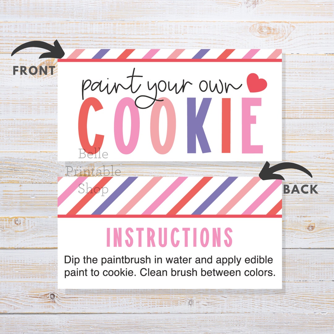 Printable 4 X 2 Valentine Paint Your Own Cookie Bag Topper Instant PDF ...