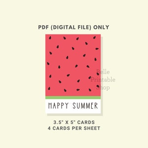 Printable Mini Cookie Card Happy Summer watermelon Pattern 3.5 X 5 ...