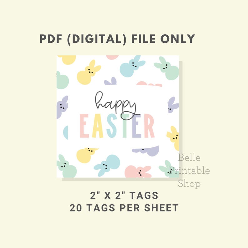 Printable Happy Easter Peeps Cookie Tag - 2" X 2" + 2.5" X 2.5" Square ...