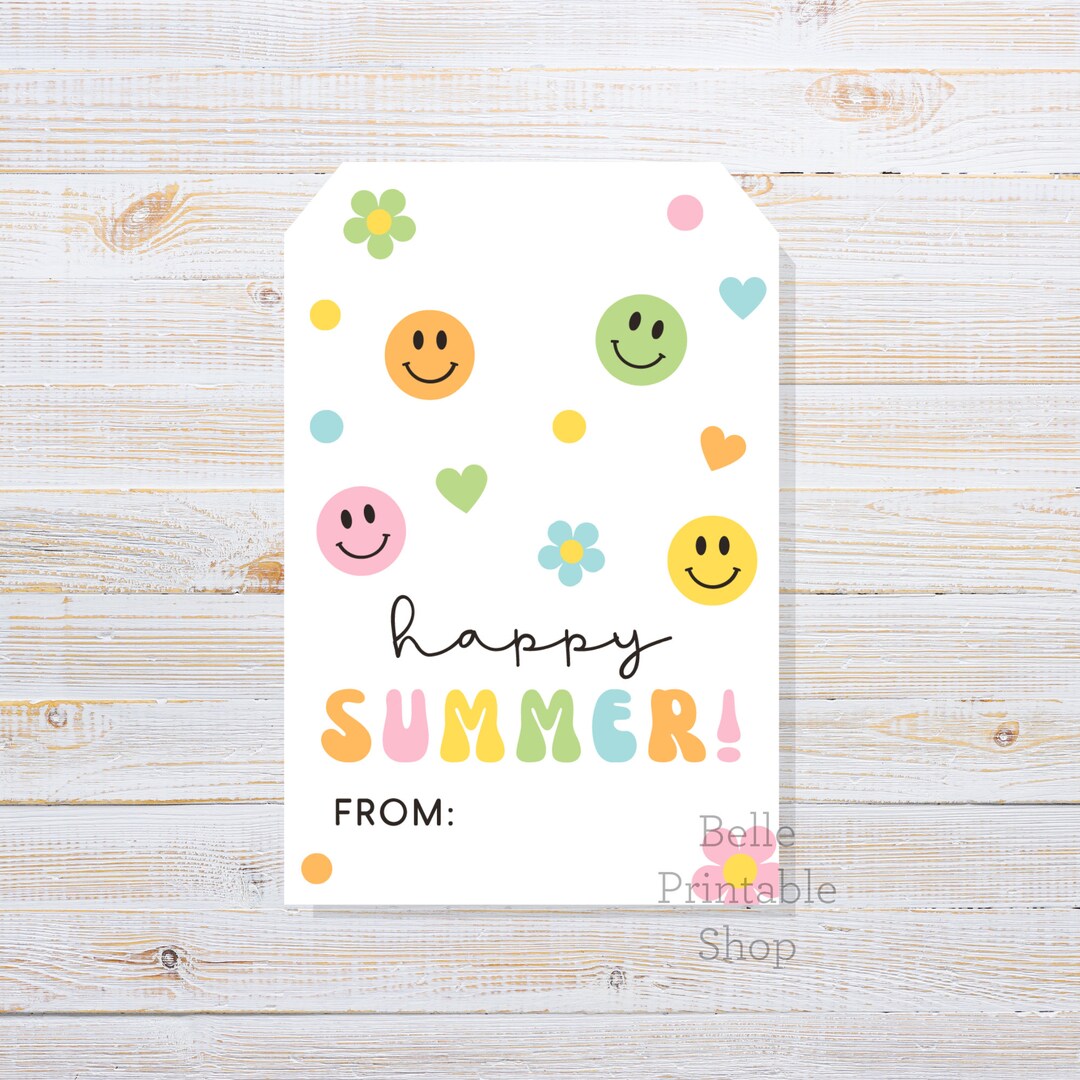 Printable Gift / Treat Tag - Happy Summer (happy Face / Groovy) - 2 ...