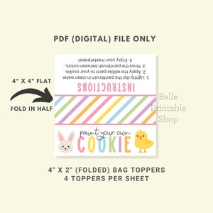 Printable 4" X 2" Easter Paint Your Own Cookie Bag Toppers (bunny ...