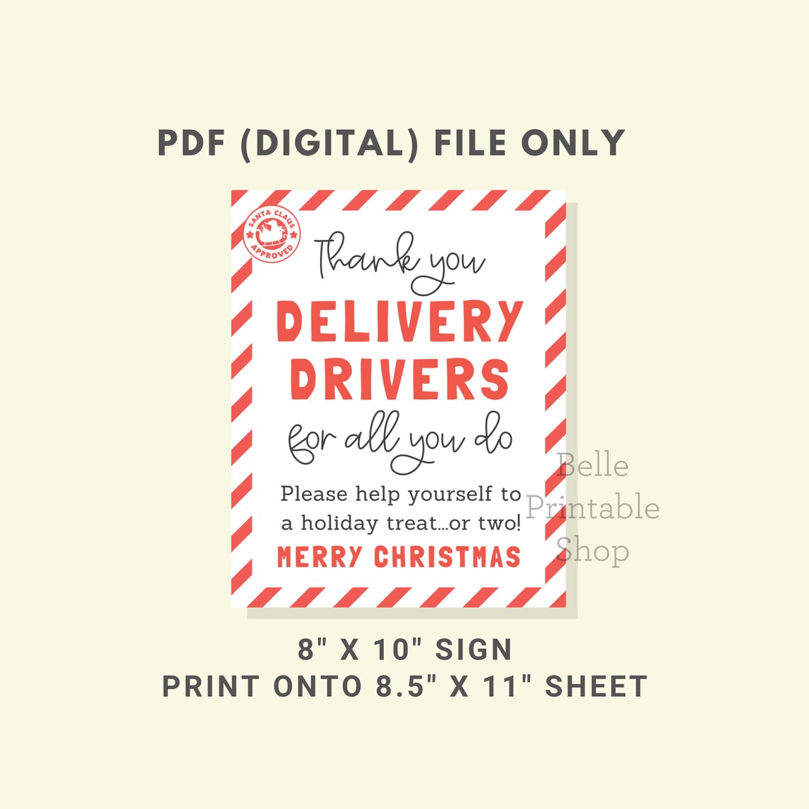 Printable 8" X 10" Christmas Holiday Treat Sign for Delivery Drivers ...