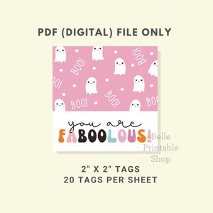 Printable Halloween Cookie Tag You Are Faboolous pink Ghost Pattern 2 ...