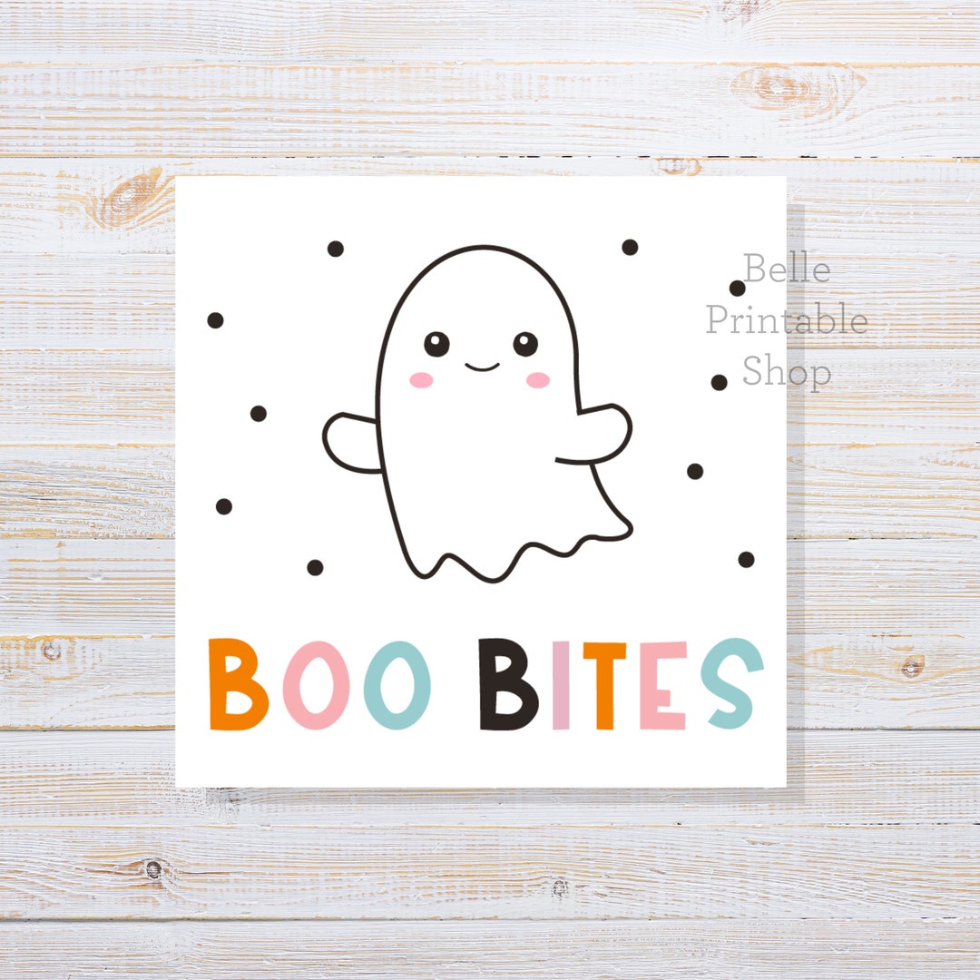 Printable Halloween Cookie Tag Boo Bites cute Ghost / Dots 2 X 2 2.5 X ...