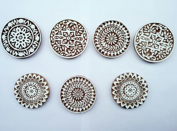 Wooden block stamp round printing block henna print stamp clay | Etsy