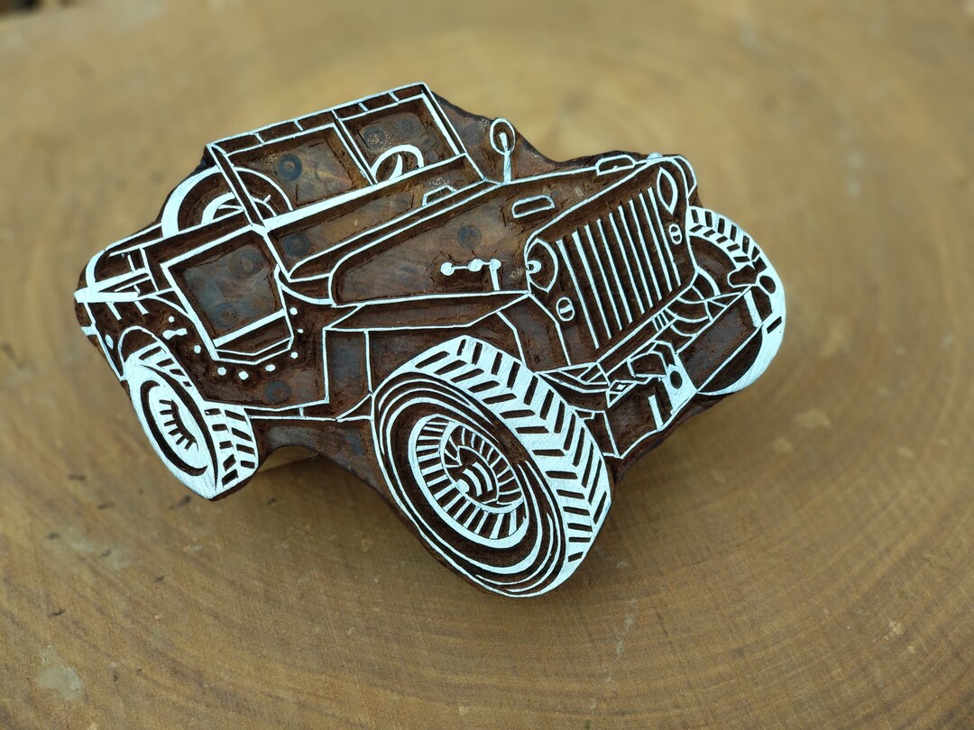 Vintage Look Jeep Printing Block Stamp Wooden Block Home Decoration ...