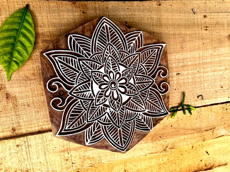 Hand-carved Indian Wooden Printing Block | Mandala Floral Stamp for ...
