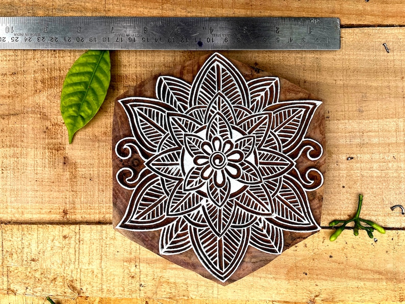 Hand-carved Indian Wooden Printing Block | Mandala Floral Stamp for ...
