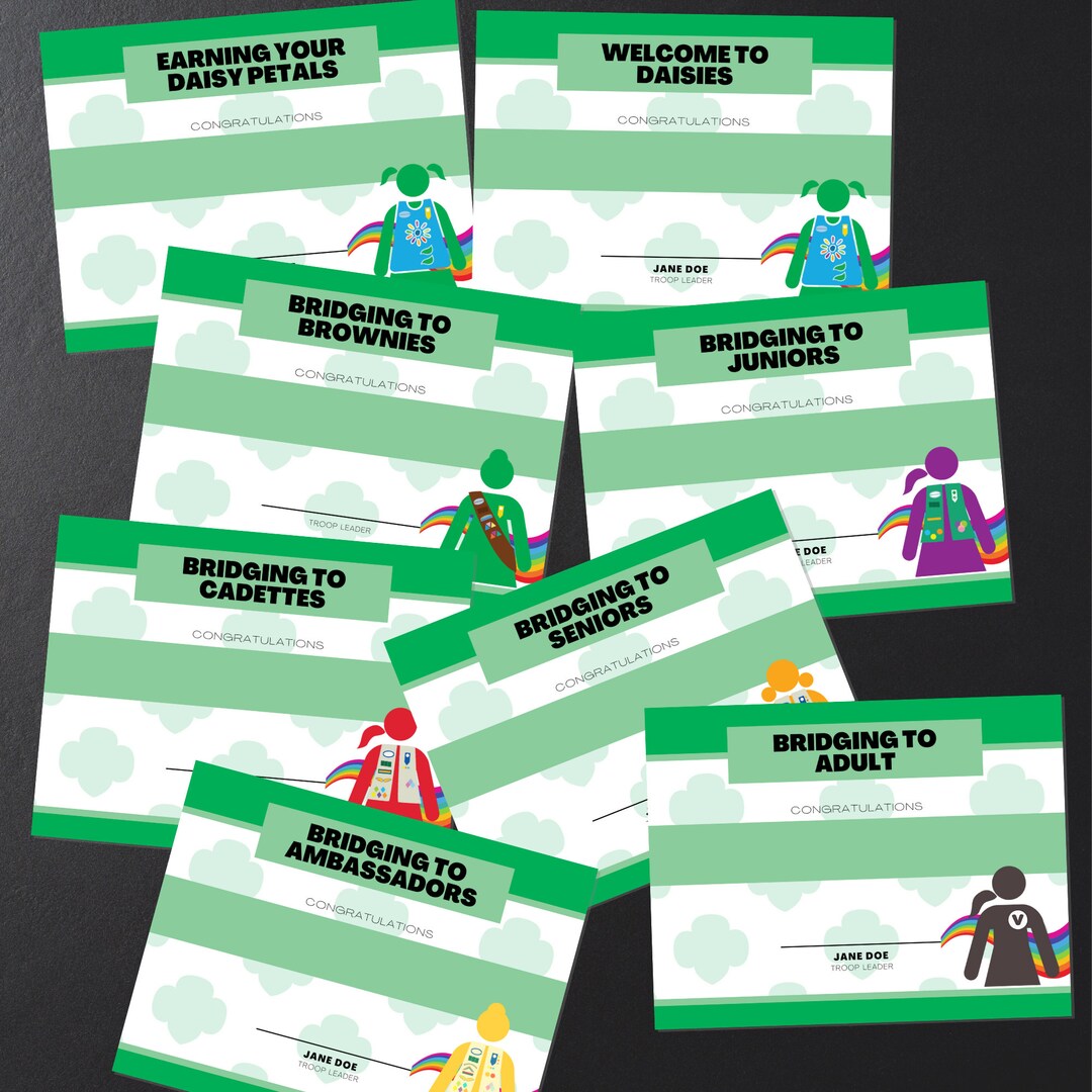 Girl Scout Bridging Certificate Set (unofficial) - Etsy