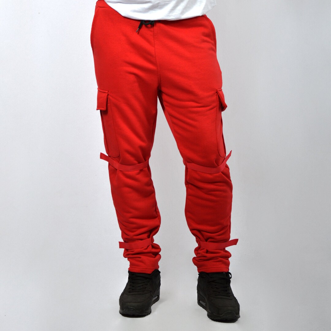 Red Pants With Cargo Pockets and Ribbons on Velcro - Etsy