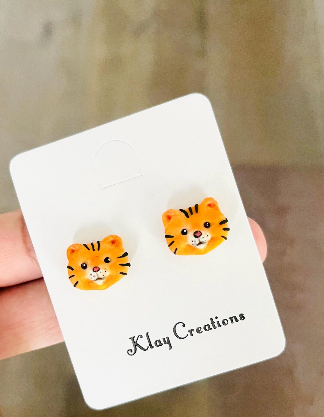 Handmade Polymer Clay Tiger Stud Earrings, Animal Jewelry - Etsy