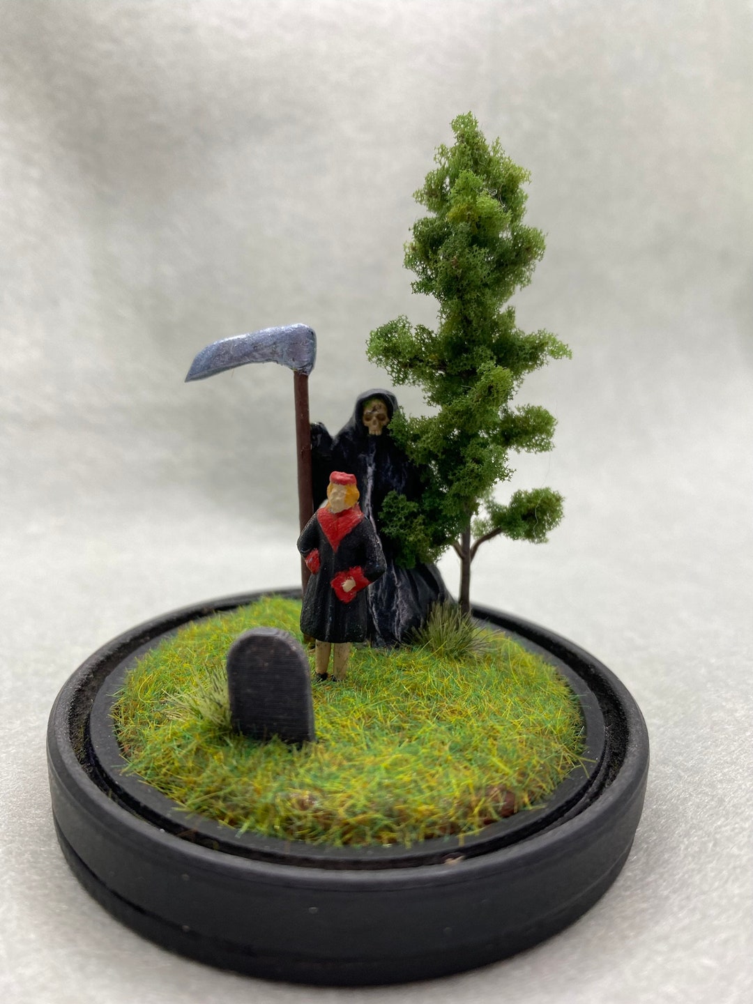 Handmade Miniature Diorama Lady Standing at a Grave With Grim Reaper in ...