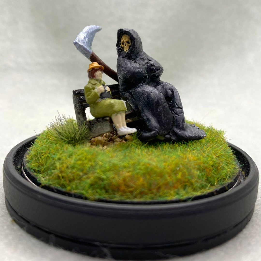 Handmade Miniature Diorama Old Lady Sitting on a Bench With Grim Reaper ...