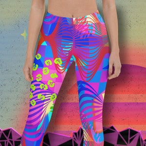 Leggings for Women Neoncore ,festival Pants, Vaporwave Harajuku Rave ...