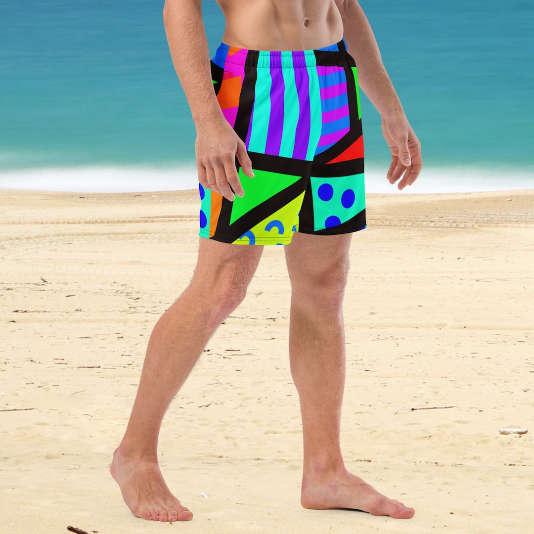 Mens Memphis Design Swim Trunks: Retro Geometric Print, UPF 50+ - Etsy