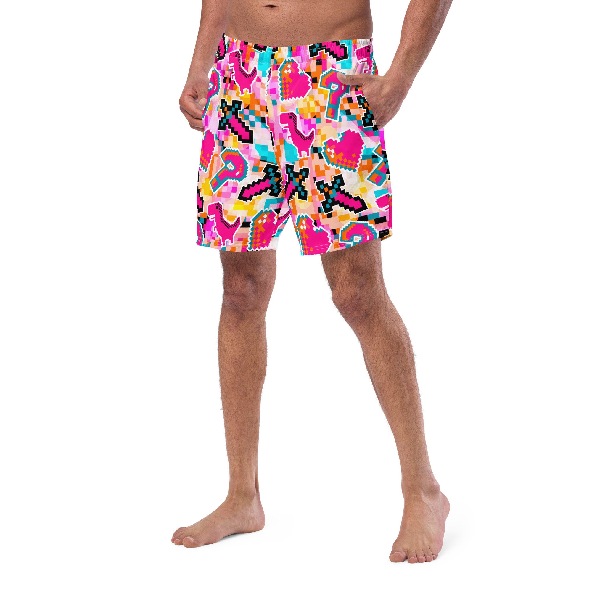Mens Swim Trunks Patterned Harajuku Pop Kei Swimwear, Pixelated Pop Art ...