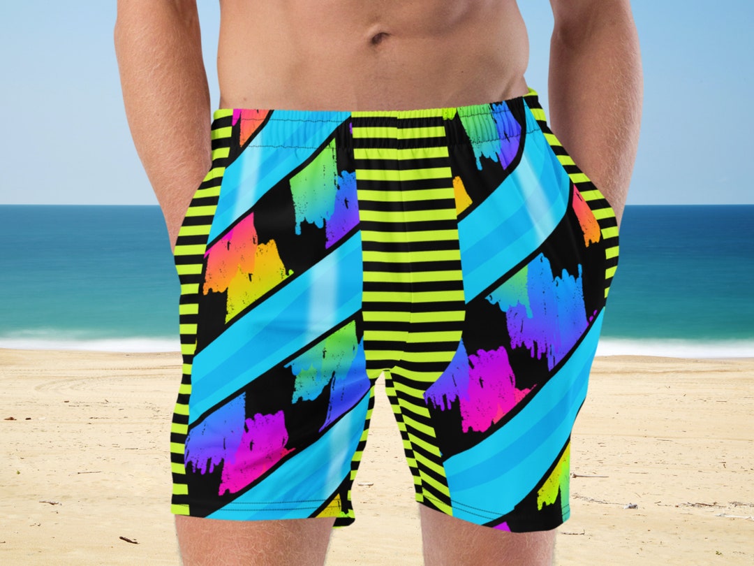 Mens Retro Swim Trunks: Rainbowcore 80s Pro Wrestling Style - Etsy