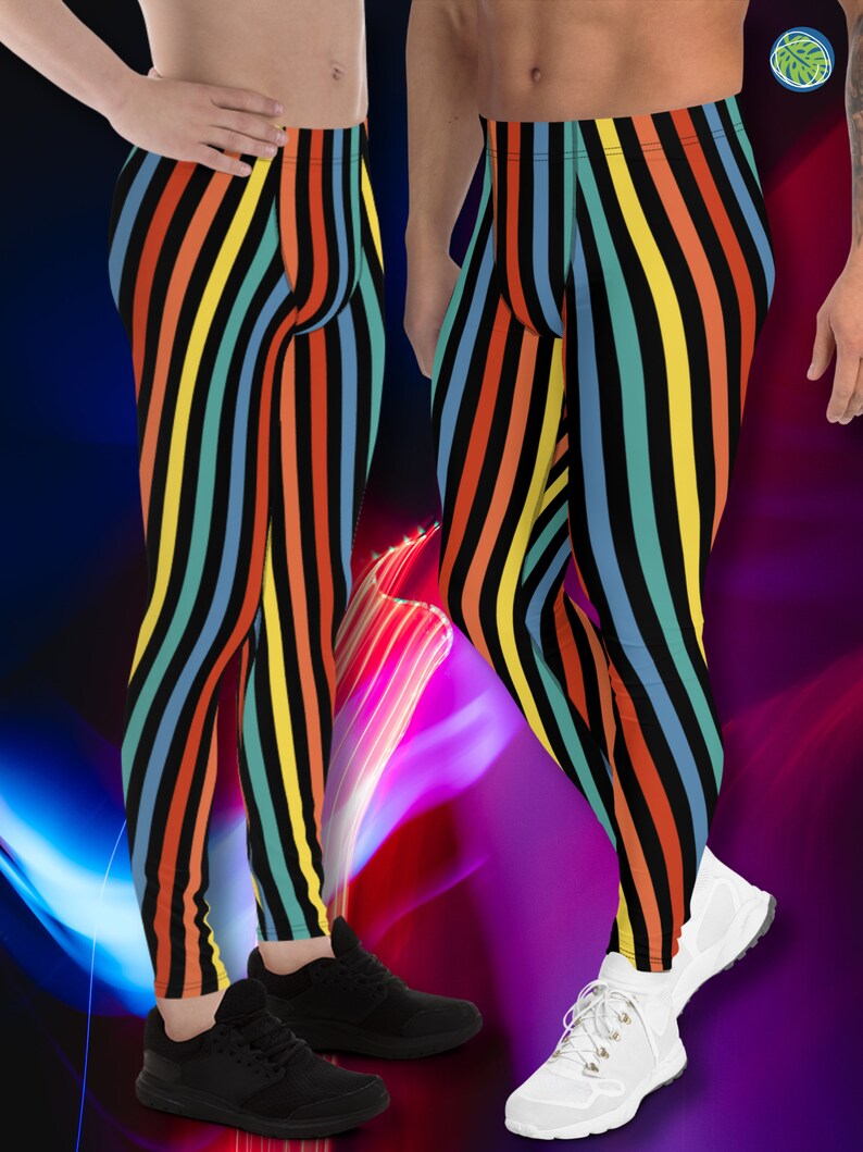 Festival Mens Leggings Stripy Wrestling Style Performance Tights