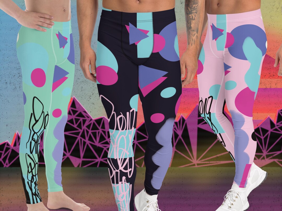 Mens Leggings Pastel Memphis, Geometric Retro Harajuku Activewear, Pro ...