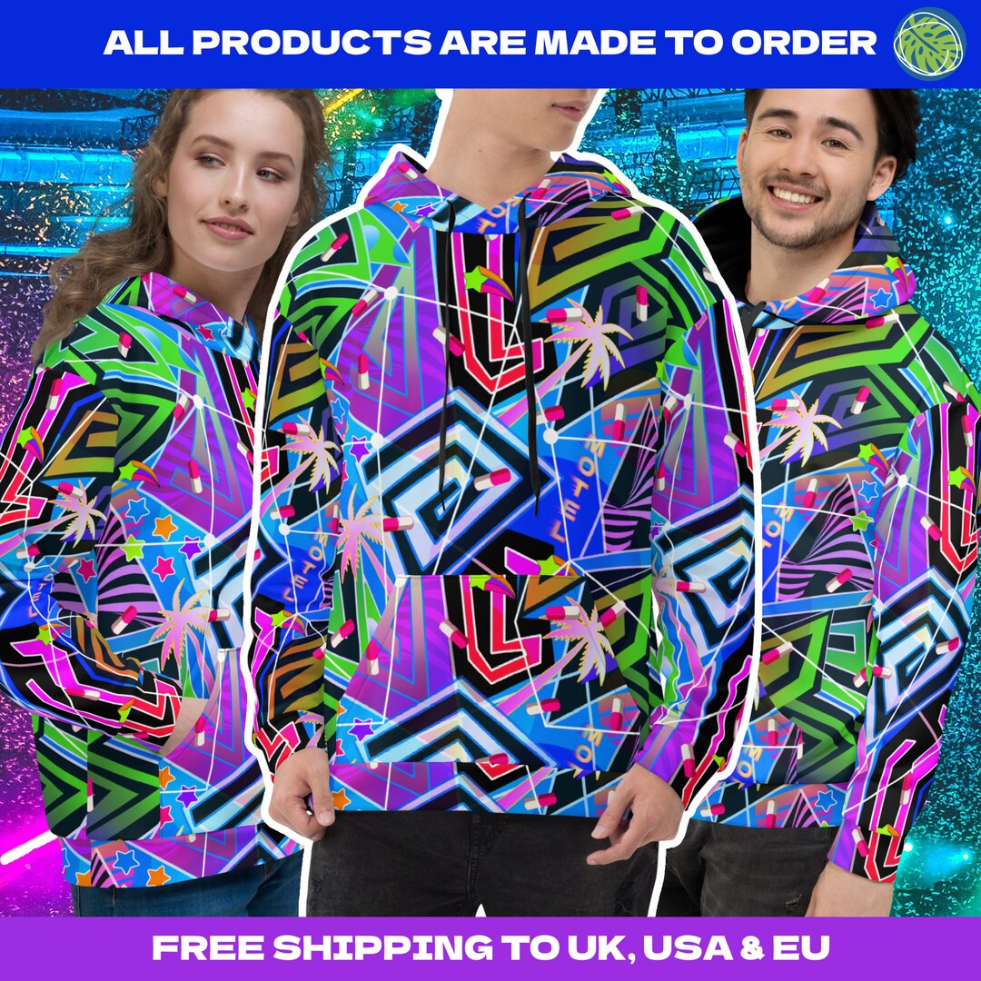 Vaporwave Menhera Hoodie Vibrant Retrowave Geometric Sweater Pullover ...