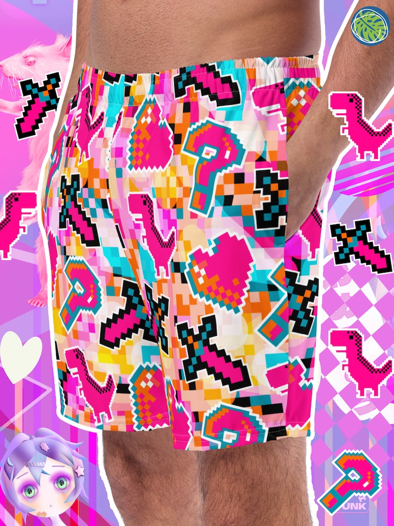 Mens Swim Trunks Patterned Harajuku Pop Kei Swimwear, Pixelated Pop Art ...