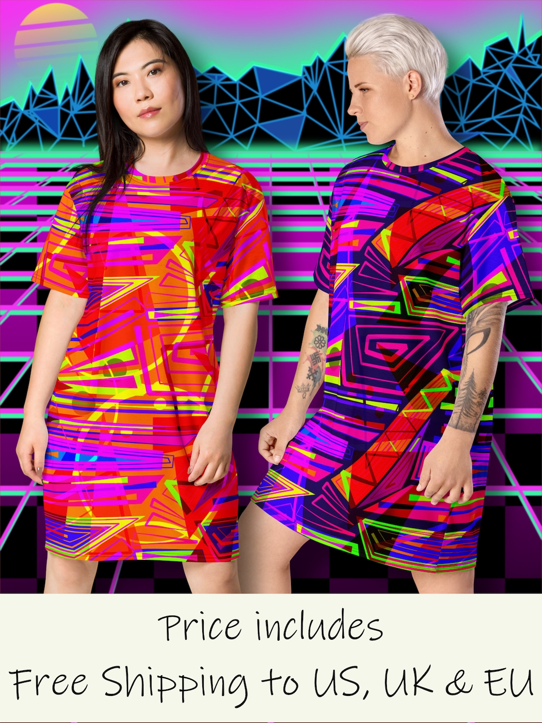 T-shirt Dress Neoncore EDM Rave, Printed Outrun Shirtdress, Womens ...