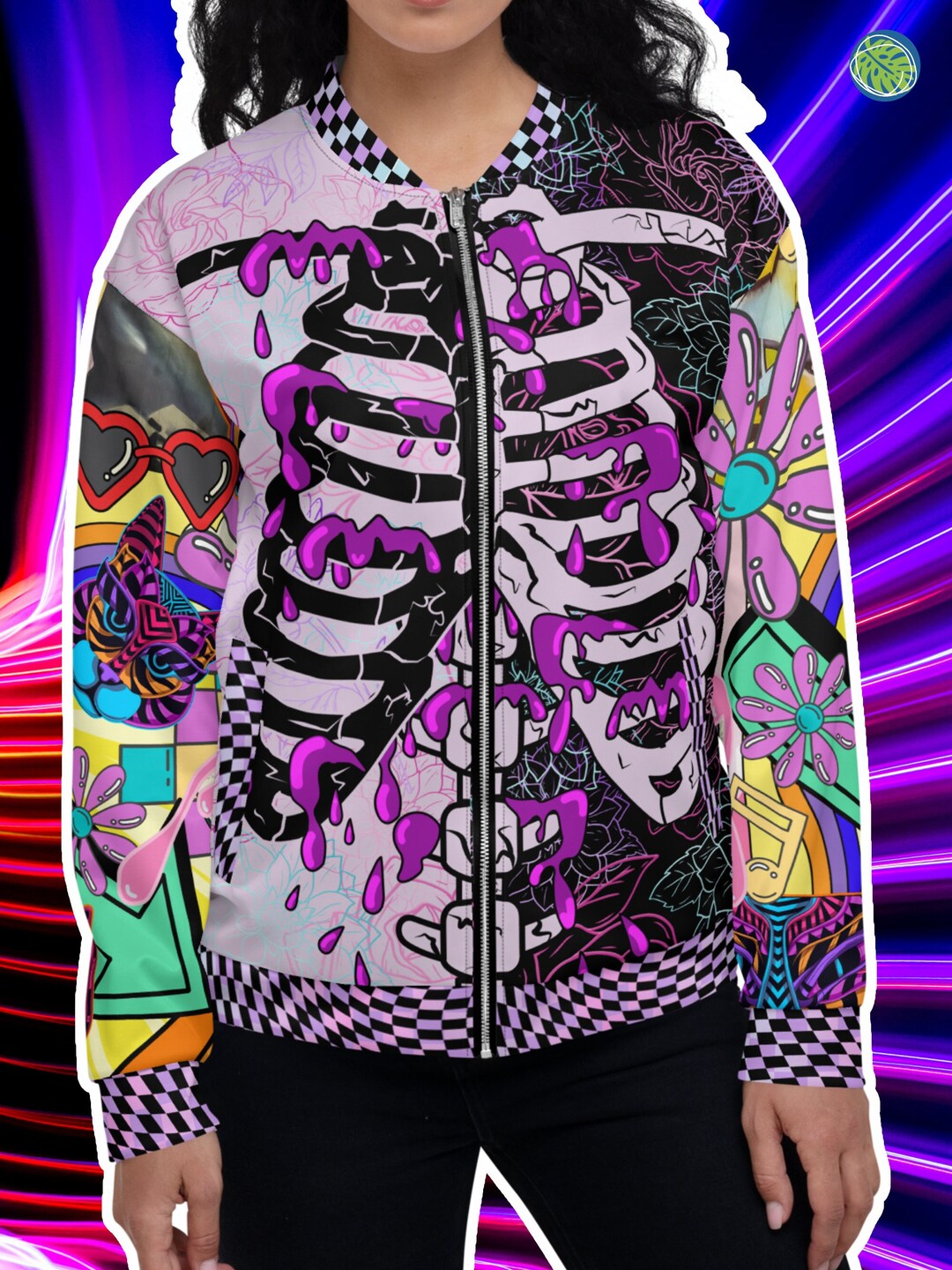 Pastel Goth Skeleton Bomber Jacket | Harajuku Creepy Cute Fashion - Etsy