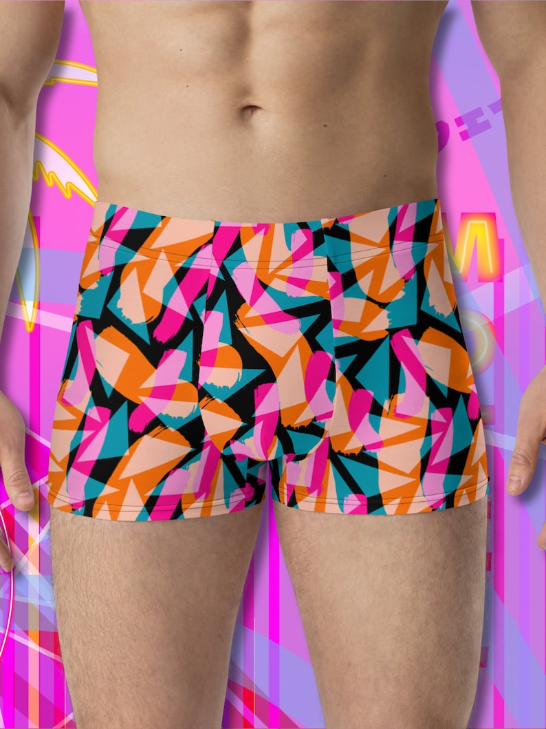 Mens Boxer Briefs Harajuku Patterned Geometric Memphis Colorful Retro ...