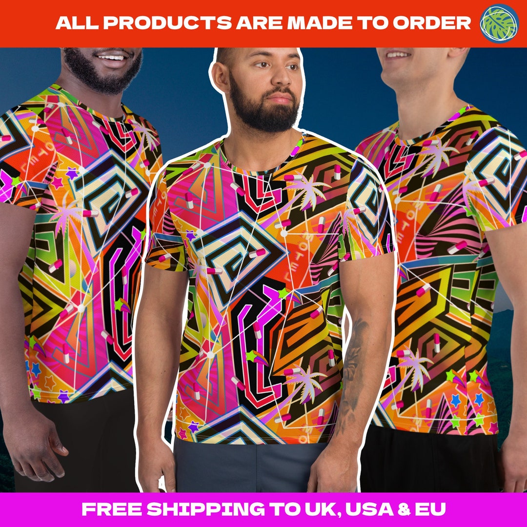 Mens Athletic T-shirt Vaporwave Menhera, All-over Print Retrowave Rave ...