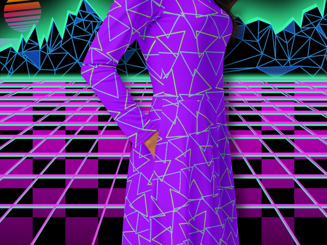 Purple Synthwave Midi Dress | Harajuku Memphis Design Vaporwave Outfit ...