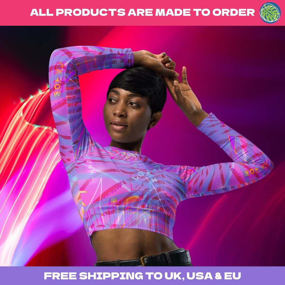 Purple Vaporwave Underboob Crop Top Synthwave Style Clothing Clubbing ...