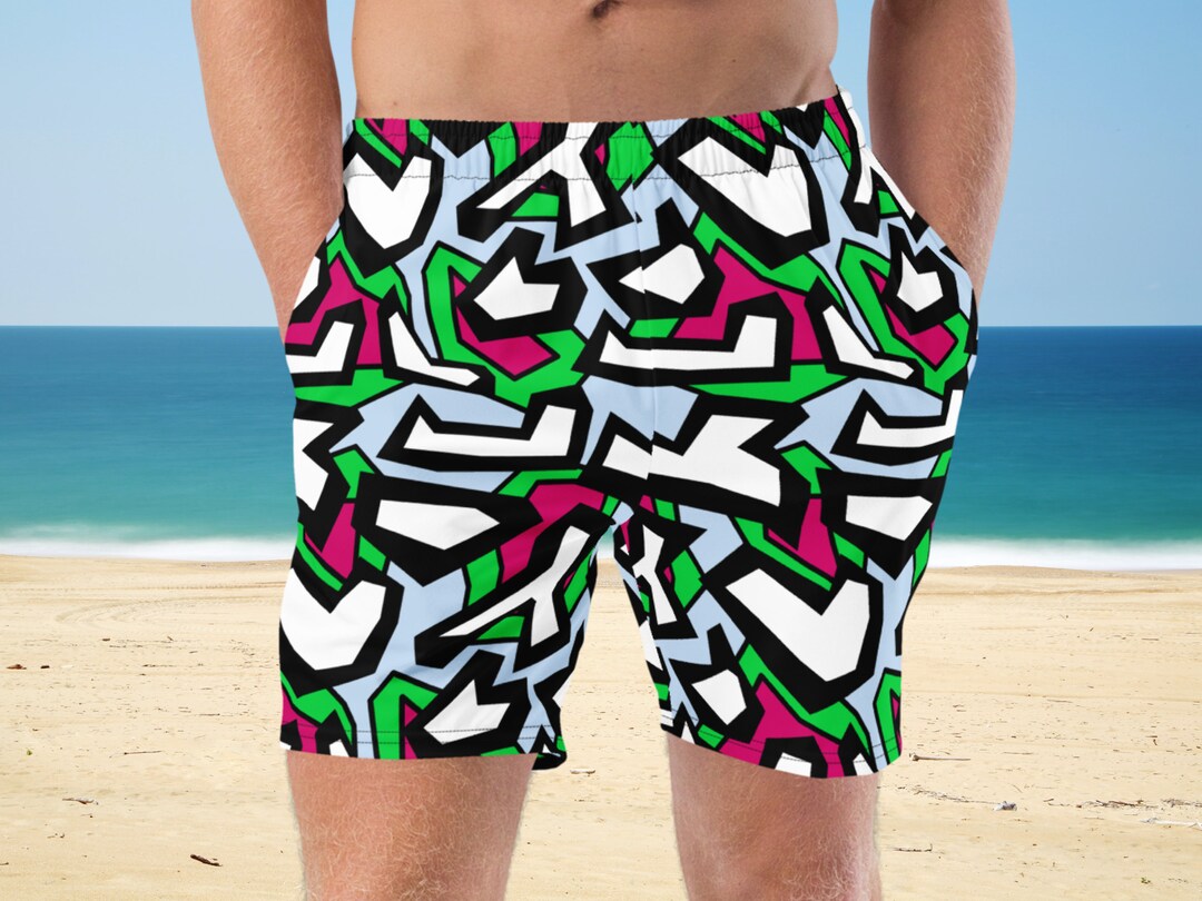 Mens Swim Trunks Memphis Design, Beach Fashion Swimming Gear for Guys ...