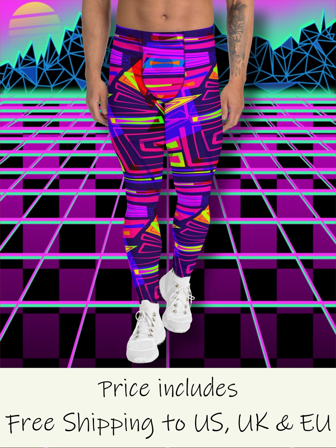 Mens Leggings Purple Neoncore EDM Rave, Printed Outrun Meggings, Mens ...
