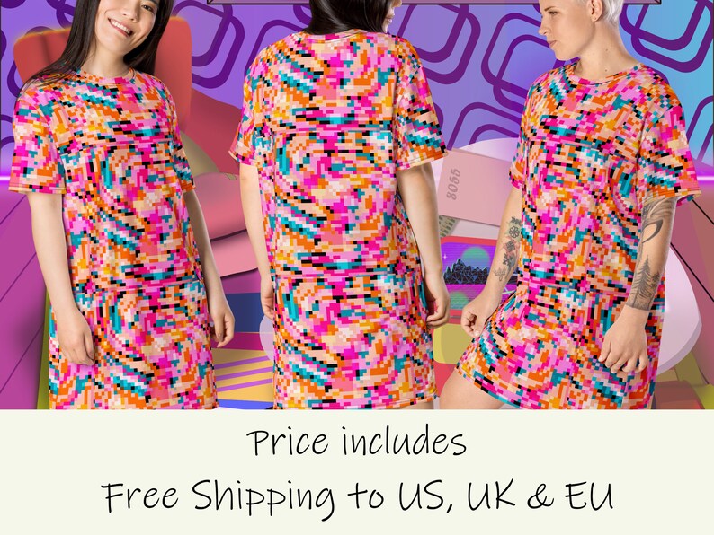 T-shirt Dress Harajuku Pixelated Rainbowcore, Futuristic Oversized ...