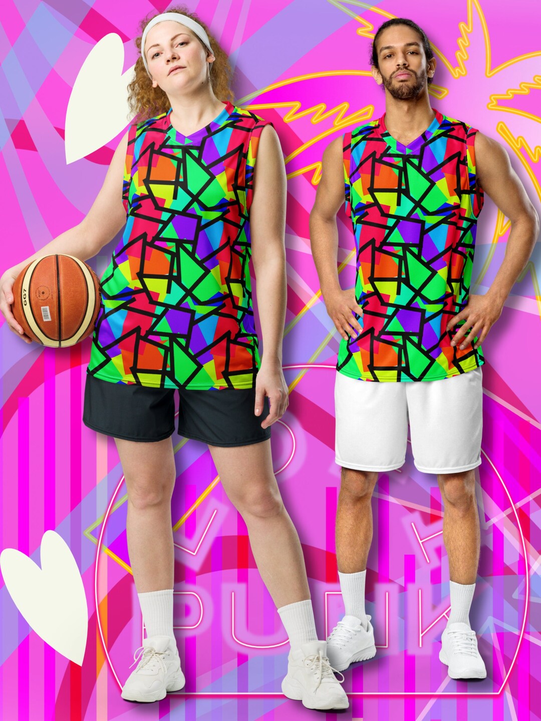 Recycled Basketball Jersey: 80s Memphis Neon Sleeveless Tank Top - Etsy