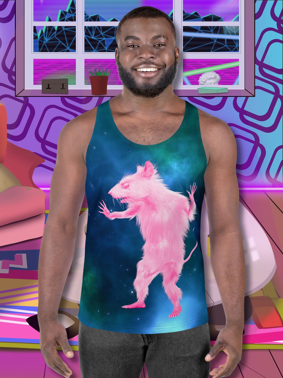 Tank Top Funny Rat in Space Graphic Sports Vest, Pink Pastel Punk ...